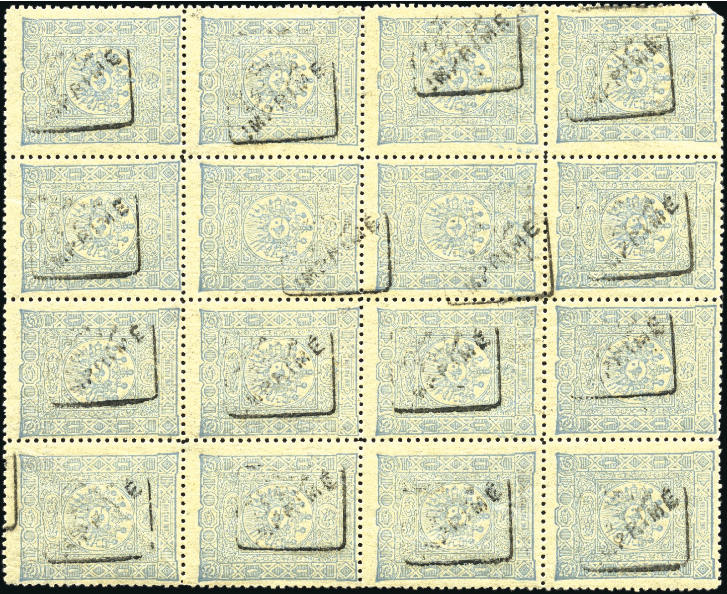 1892 1 piastre pale-blue, block of sixteen, black Stamp Auctions