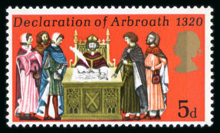 Lot 71521 - 1970 Declaration of Abroath 5d, omitted emerald colour ...