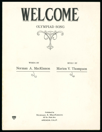 Lot 20116 - "Welcome Olympiad Song" music sheet by Norman MacKinnon and Marion Thompson | Spring ...