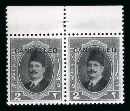 Lot 90232 - 1923-24 First Portrait Issue: 2m pale black with type A "CANCELLED" overprint in ...